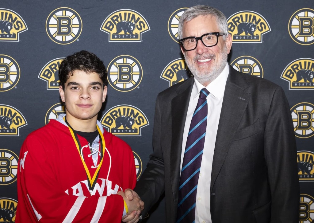 Waltham High goaltender Garo Gebeyan receives Boston Bruins-MIAA ...